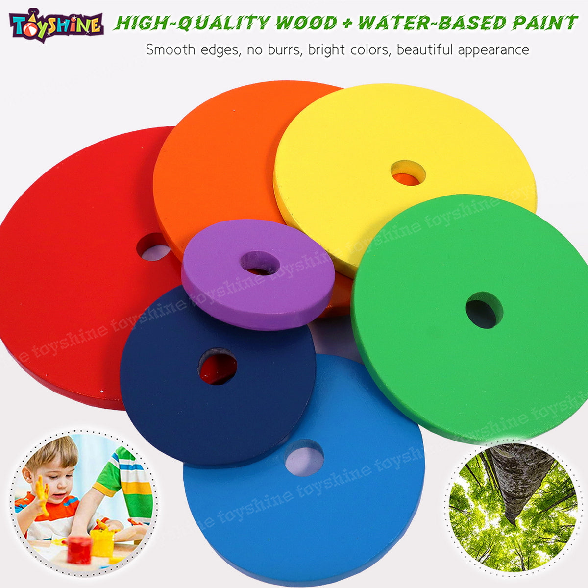 Toyshine Wooden Circle Shape Rainbow Stacker Learning Wooden Sorting