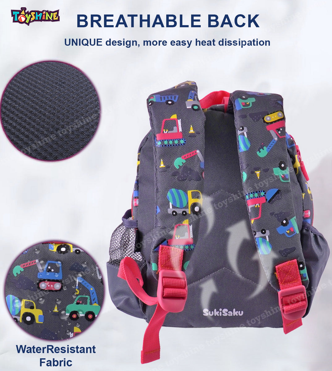 Toyshine 12" Cute Vehicle Theme Kindergarten Backpack for Kids Girls B