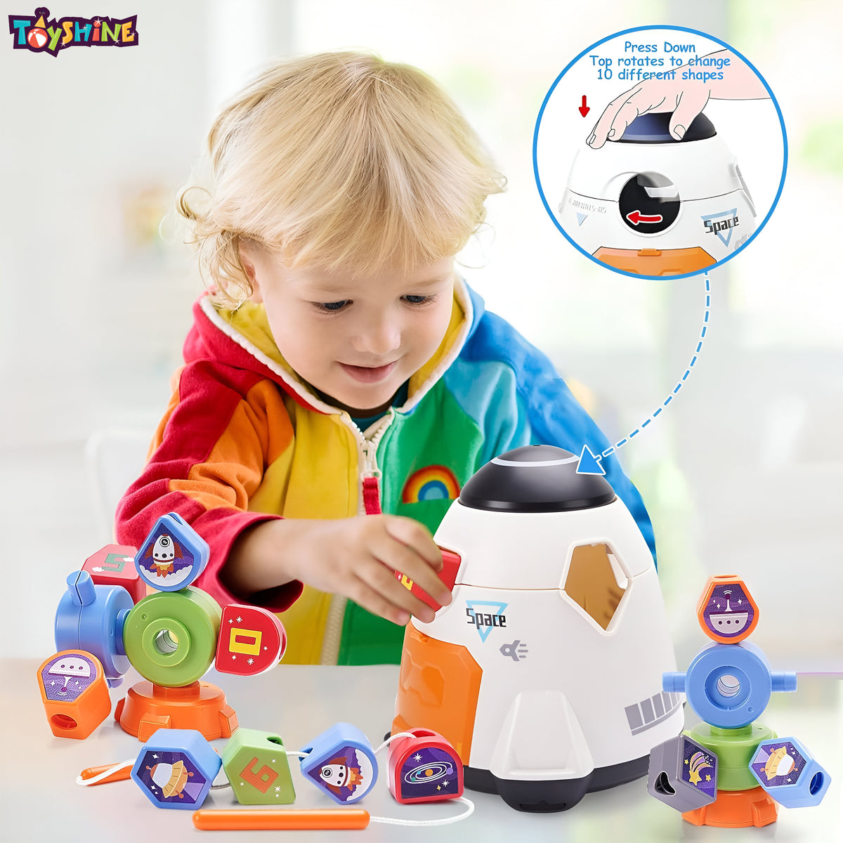 Toyshine Spaceship Shape Sorter Stacking Blocks with Lacing Beads Educ