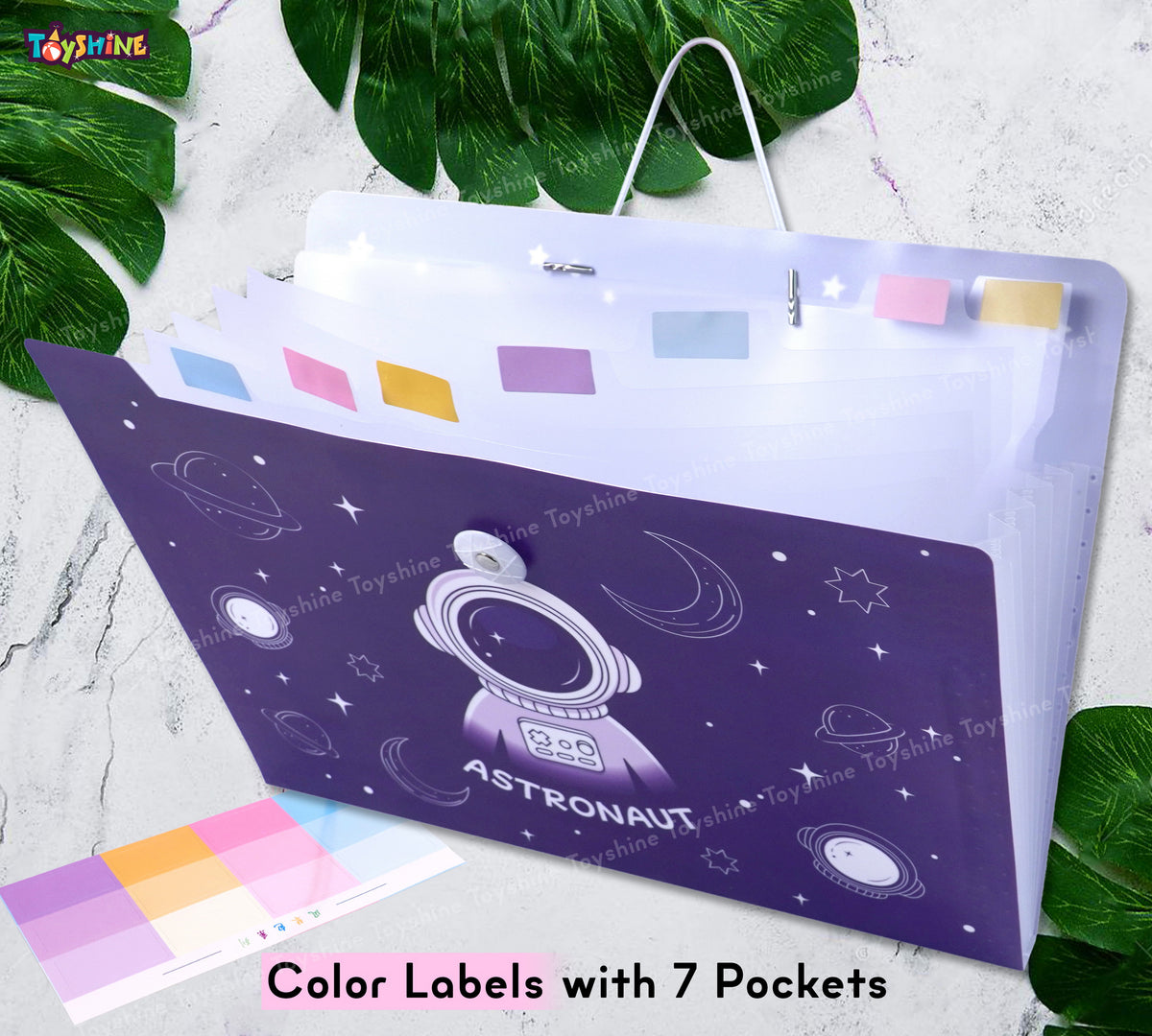 Toyshine Pack of 3 Space Theme File Folder with Color Labels, 7 Pocket