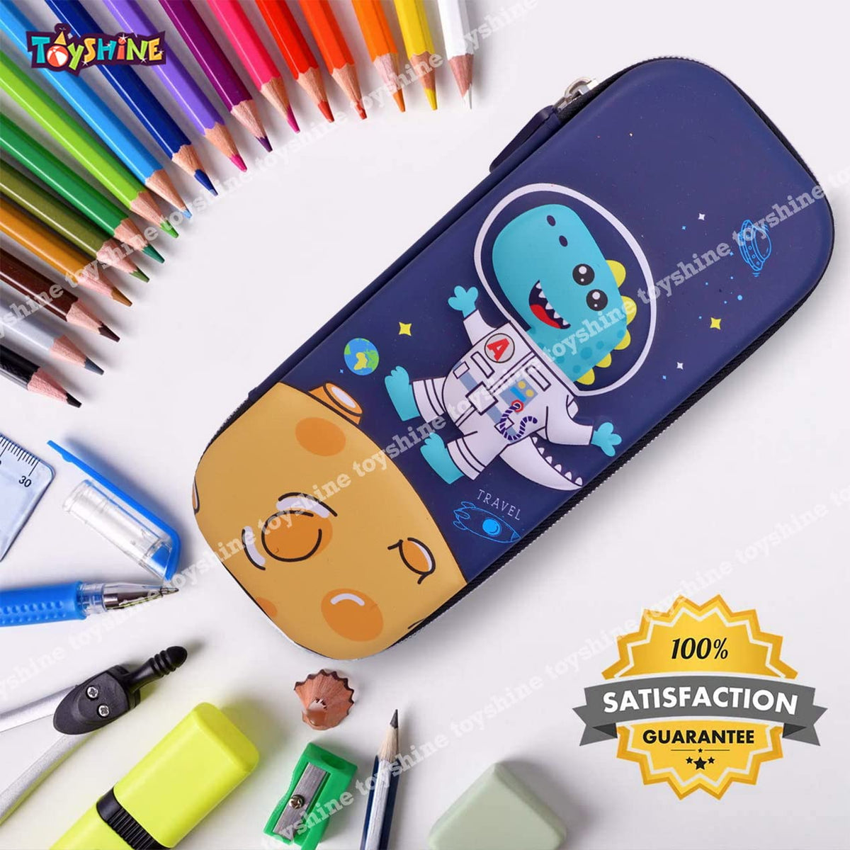 Toyshine Space Dinosaur Hardtop Pencil Case with Multiple Compartments