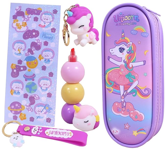Toyshine 3 Pc Unicorn Theme Kawaii Stationary Set for Kids Girls Aesth