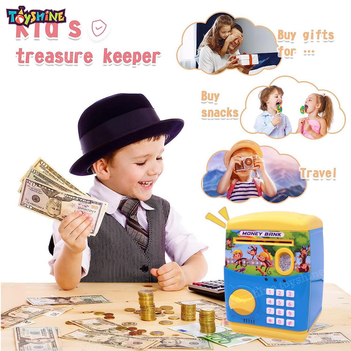 Toyshine Money Safe Kids with Finger Print Sensor Piggy Savings Bank w