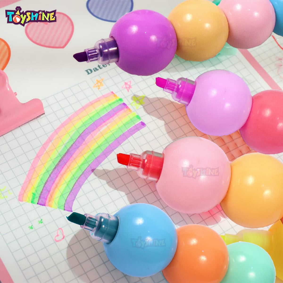 Toyshine 6 Cute Cartoon Highlighter Set For Kids,Marker Pen-Birthday P