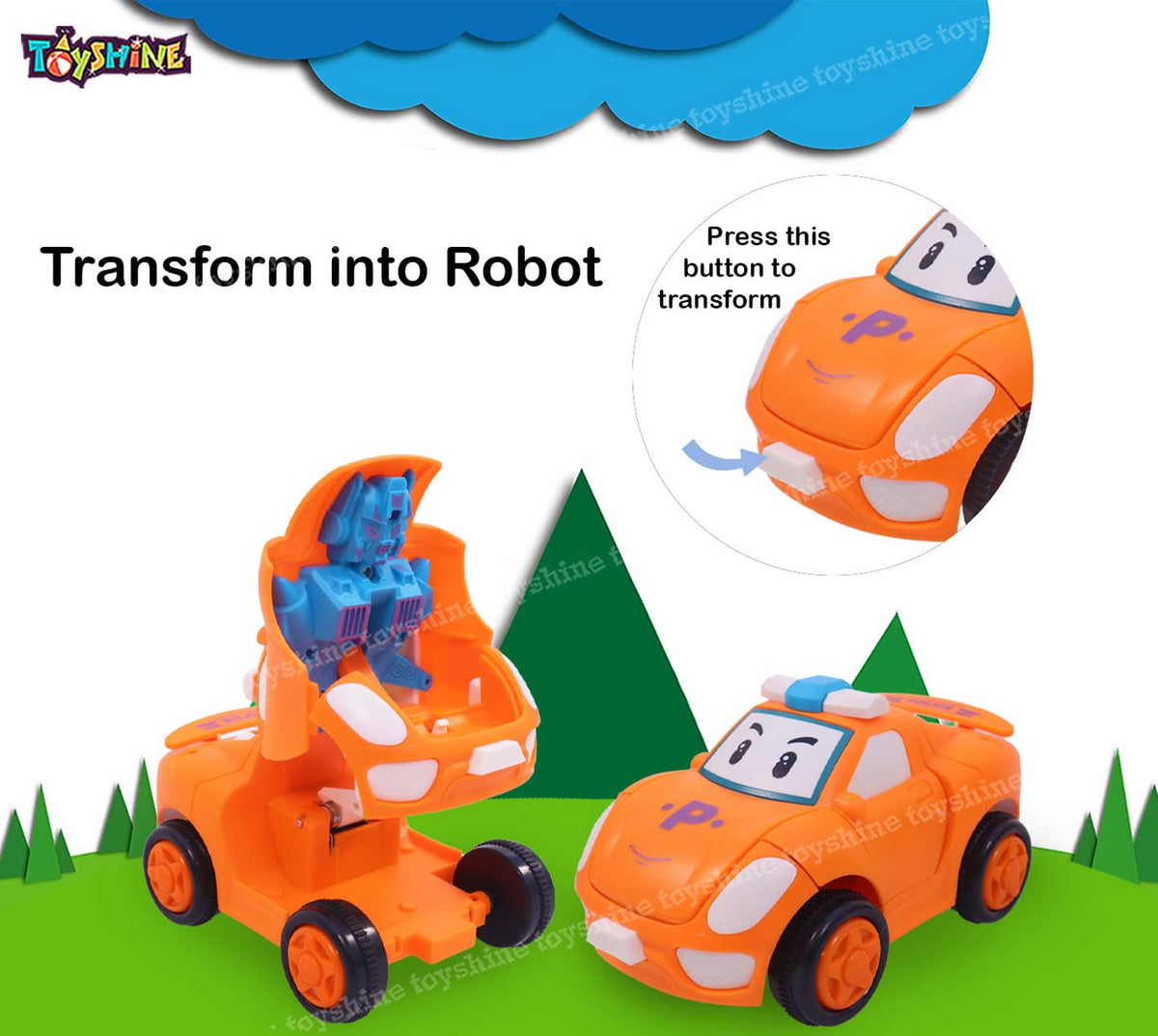 Toyshine Pack of 2 Toy Transforming Robot Cars - Orange
