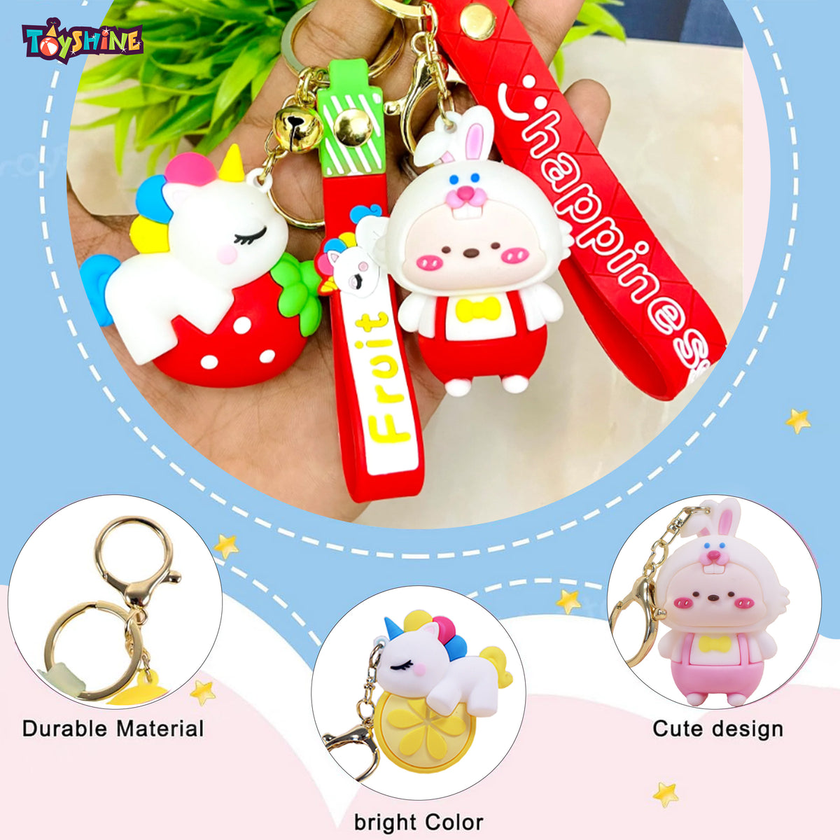 Toyshine 6 Pc Cute keychain Kawaii Cartoon Keychains with Holder Acces