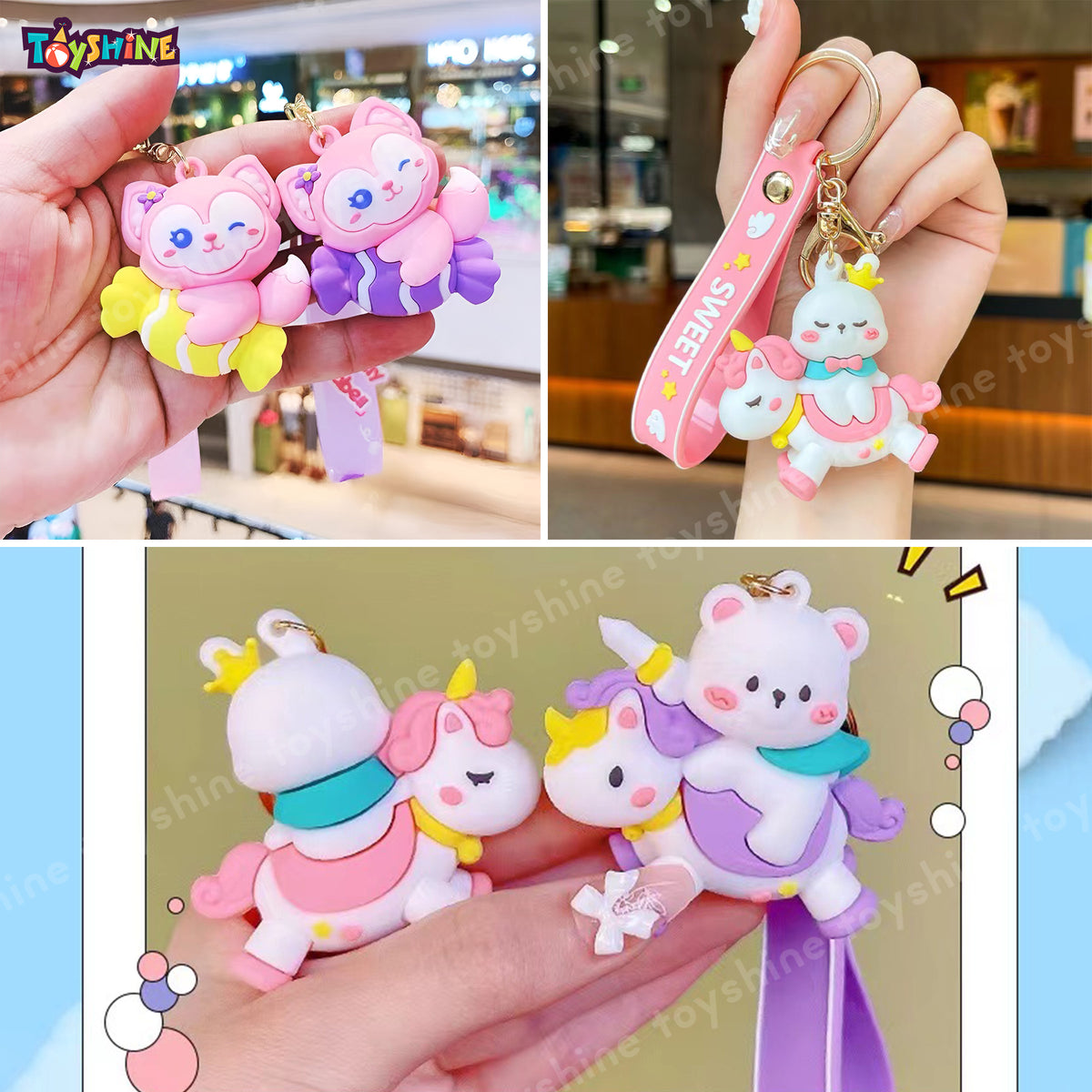 Toyshine 6 Pc Cute keychain Kawaii Cartoon Keychains with Holder Acces