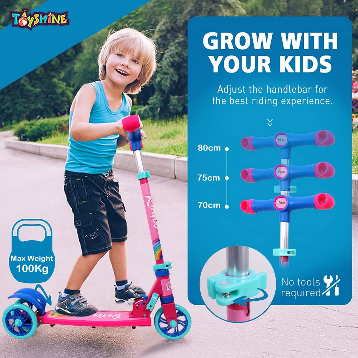 Toyshine Rodeo Runner Scooter for kids With Anti Slip ABS Base Pink